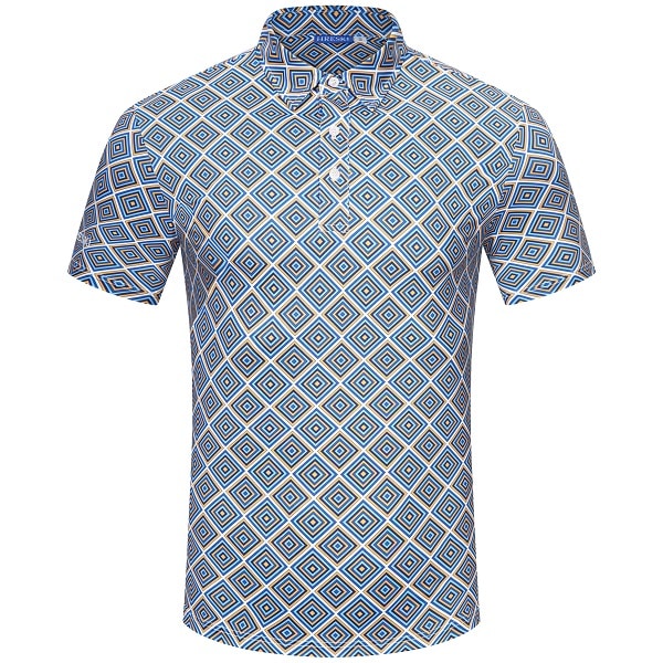 Blue, Yellow, Navy, and White Diamond Squares Golf Shirt - Hreski 223 ...